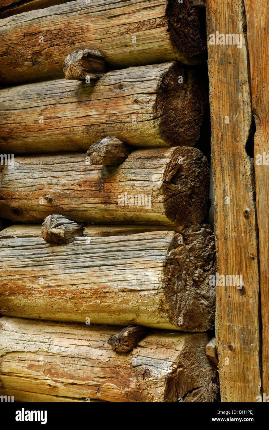 detail of block construction of haystack, Rossa, Val Calanca, Ticino ...