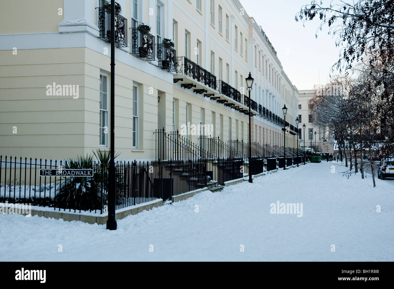 The Broadwalk, Imperial Gardens, Cheltenham, with winter snow ...