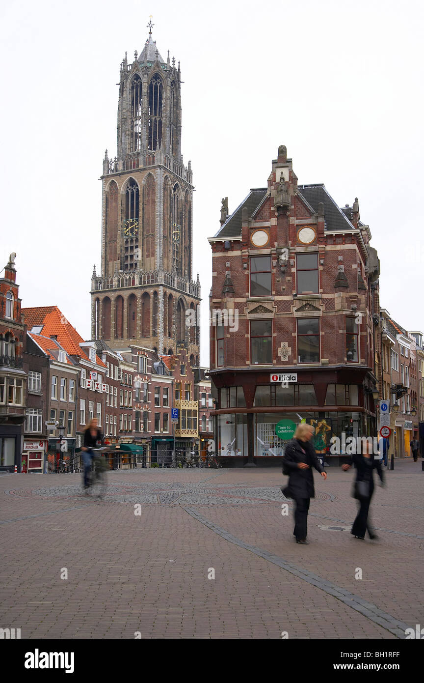 People in front of the Domtoren at the Old Town, Utrecht, Netherlands ...