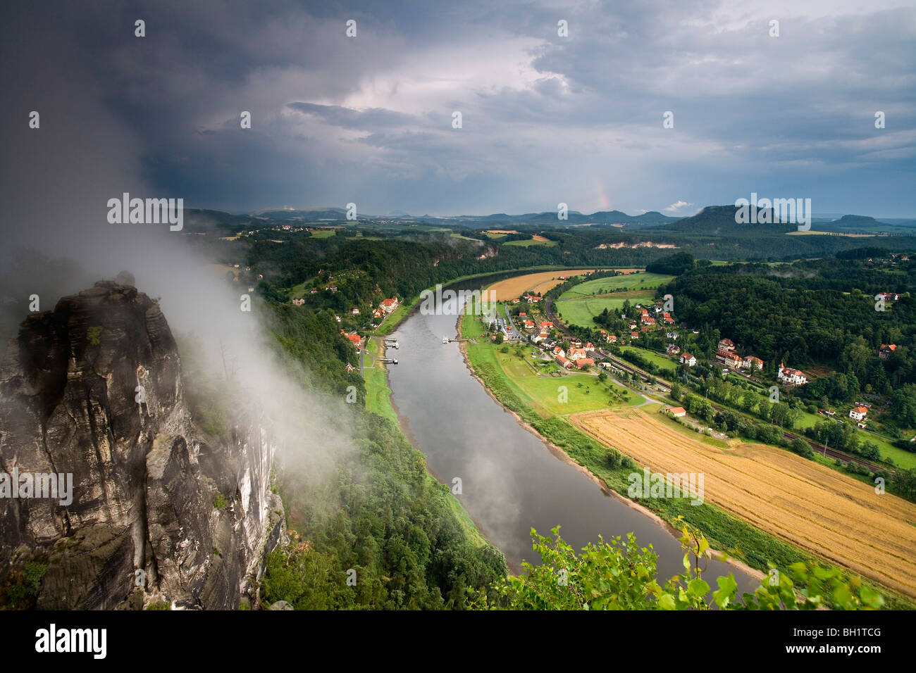View from Bastei over Rathen to mount Lilienstein, Saxon Switzerland ...