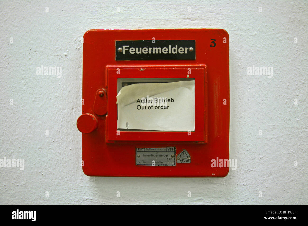 German fire alarm out of order Stock Photo - Alamy