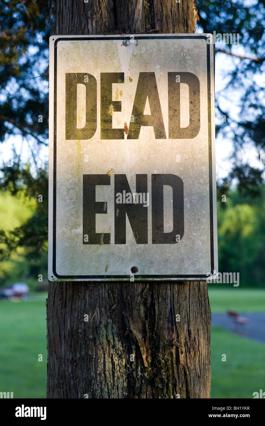 A Dead End sign nailed to a tree Stock Photo - Alamy