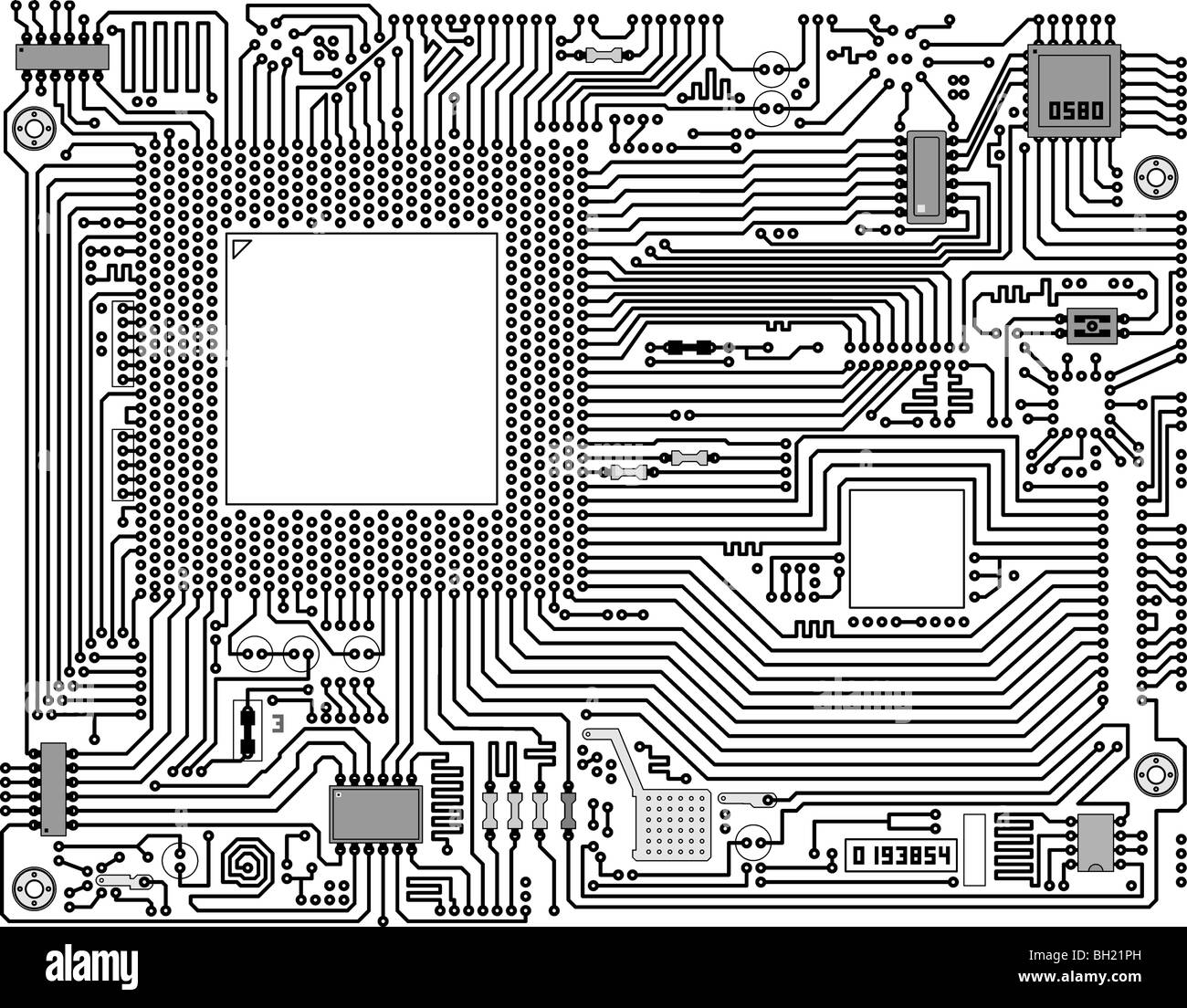 Circuit Board Black And White Wallpaper