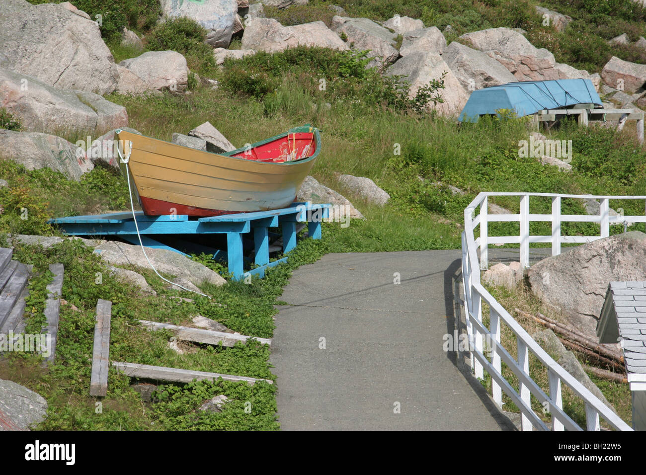 A Newfoundland Dory on display in Francois, Newfoundland Stock Photo ...