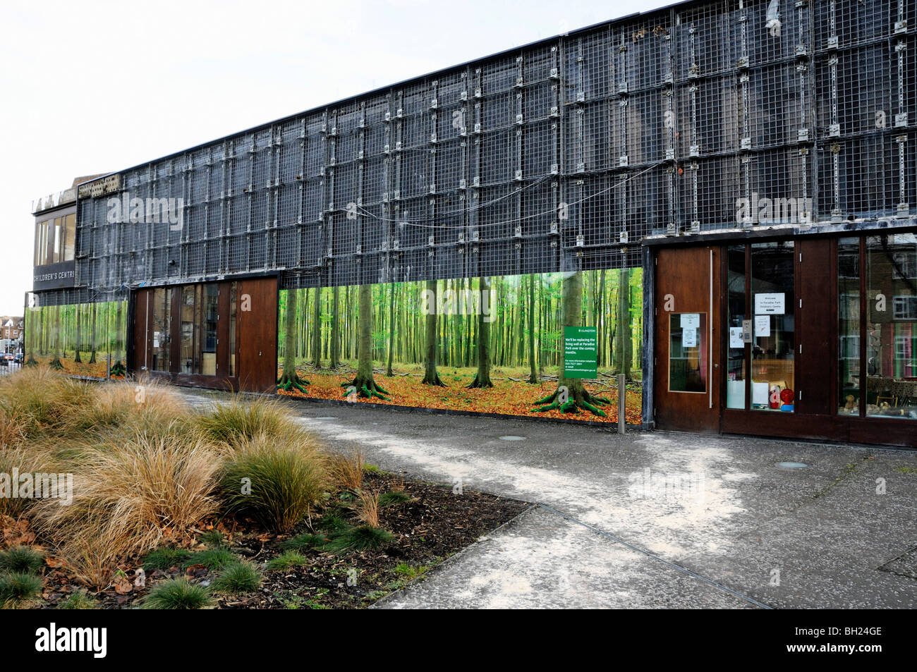 Failed green wall showing a metal frame and capillary matting before ...