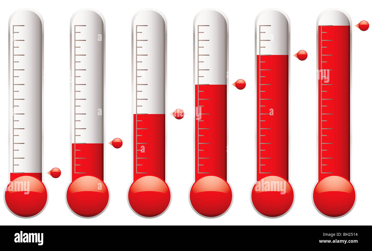 set of thermometers with different levels of indicator fluid Stock ...