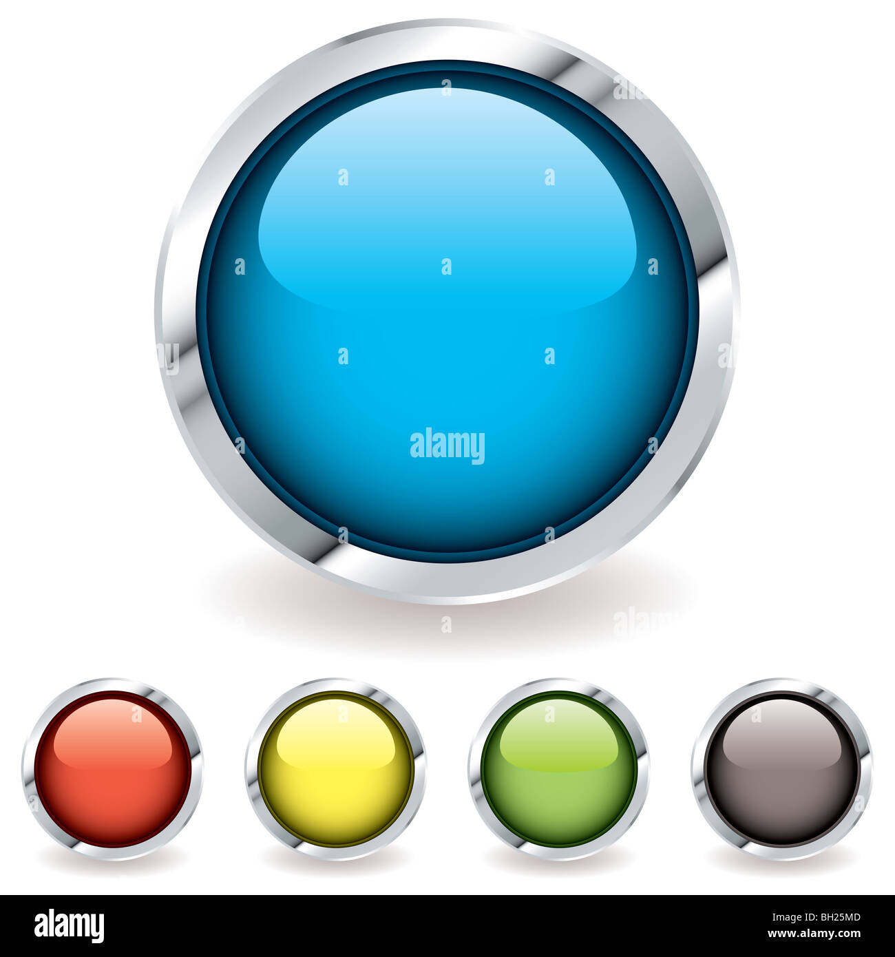 Collection of five plastic icons with light reflection and silver bevel ...