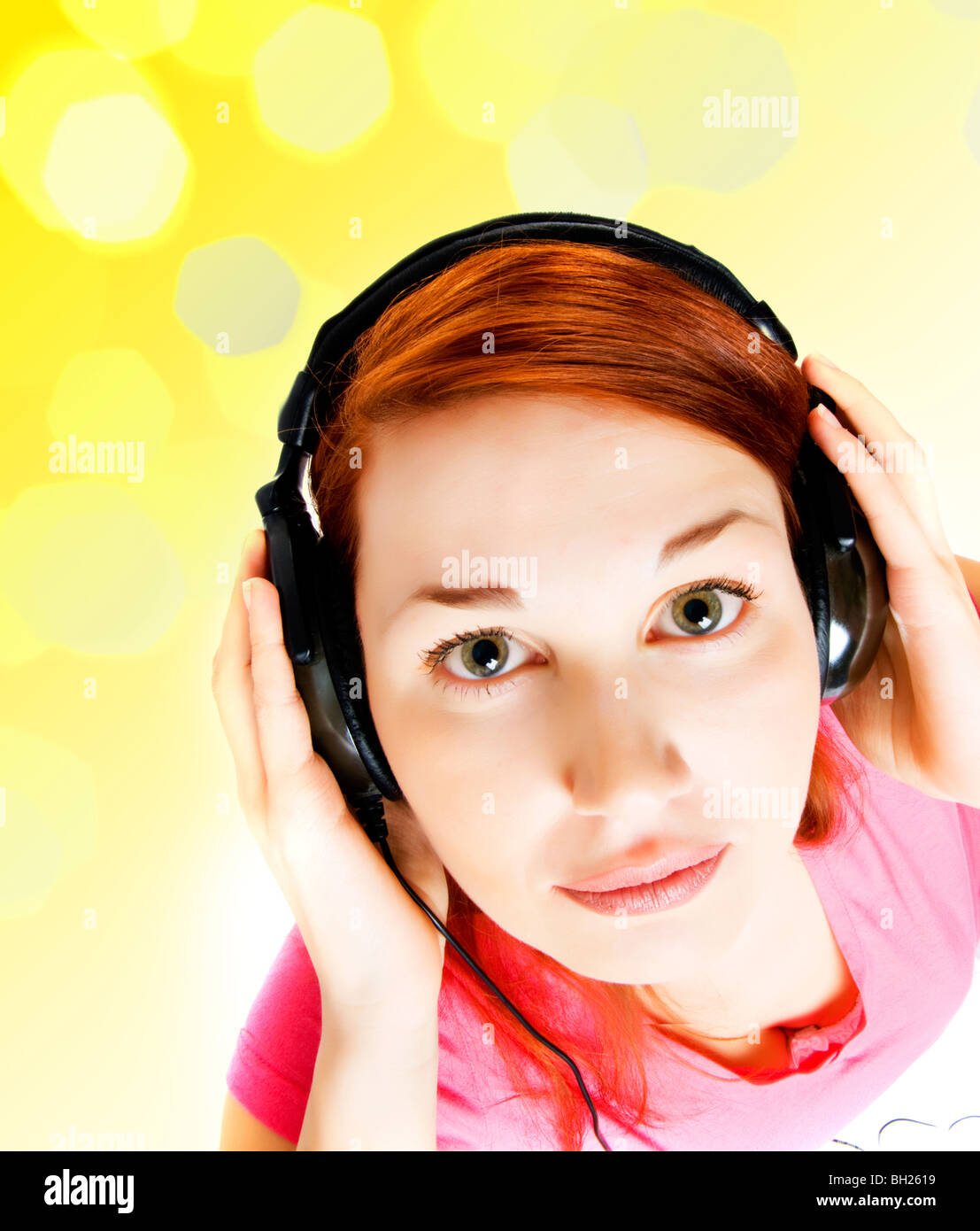 girl in headphones. Isolation on white Stock Photo - Alamy