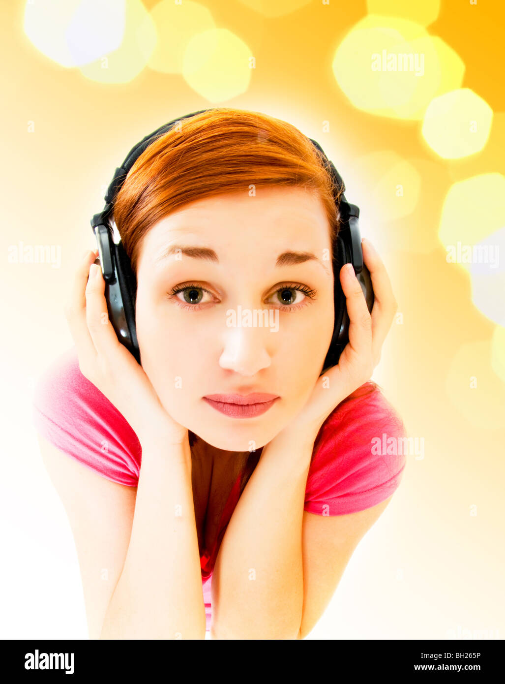 girl in headphones. Isolation on white Stock Photo - Alamy