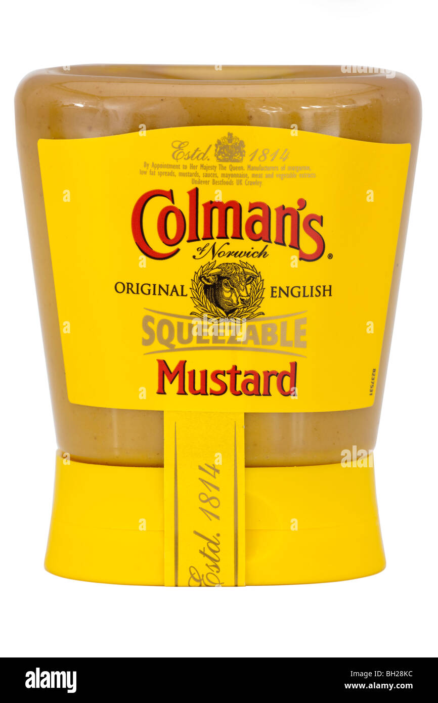 Squeezable container of Colmans English mustard Stock Photo - Alamy