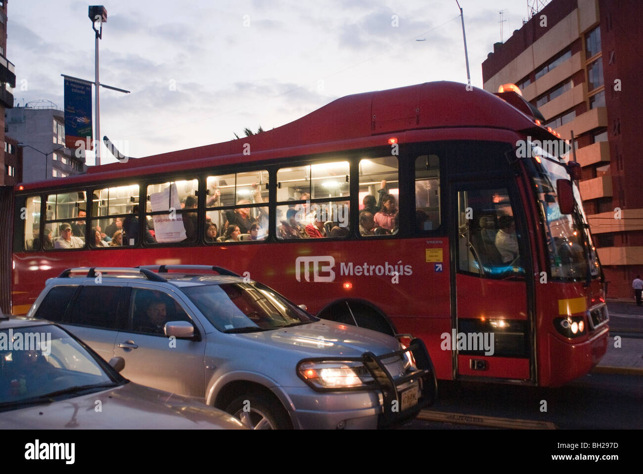 The Metrobús, a BRT (Bus Rapid Transit) moves along the Avenida ...