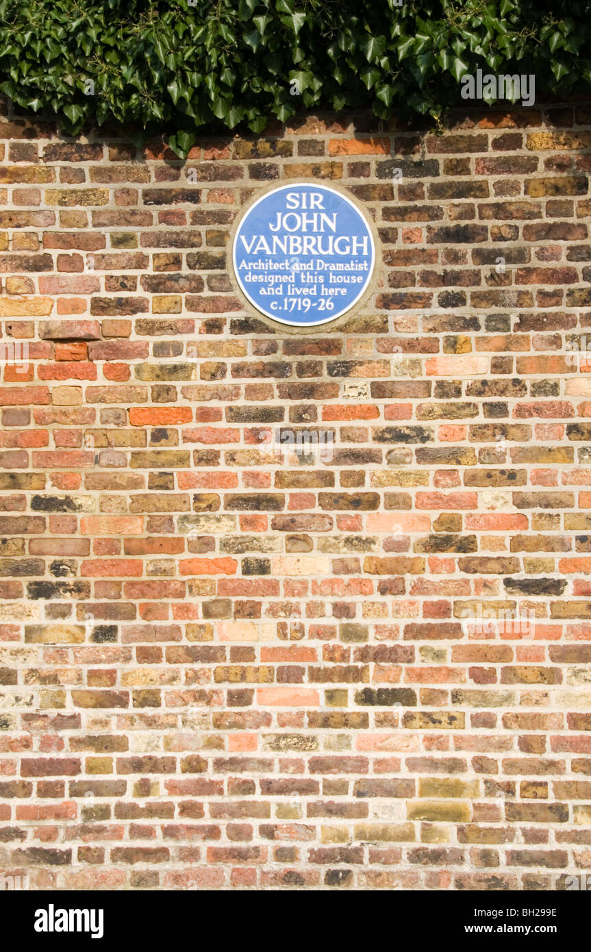 Blue plaque on Vanbrugh Castle, the home of Sir John Vanbrugh in Maze ...