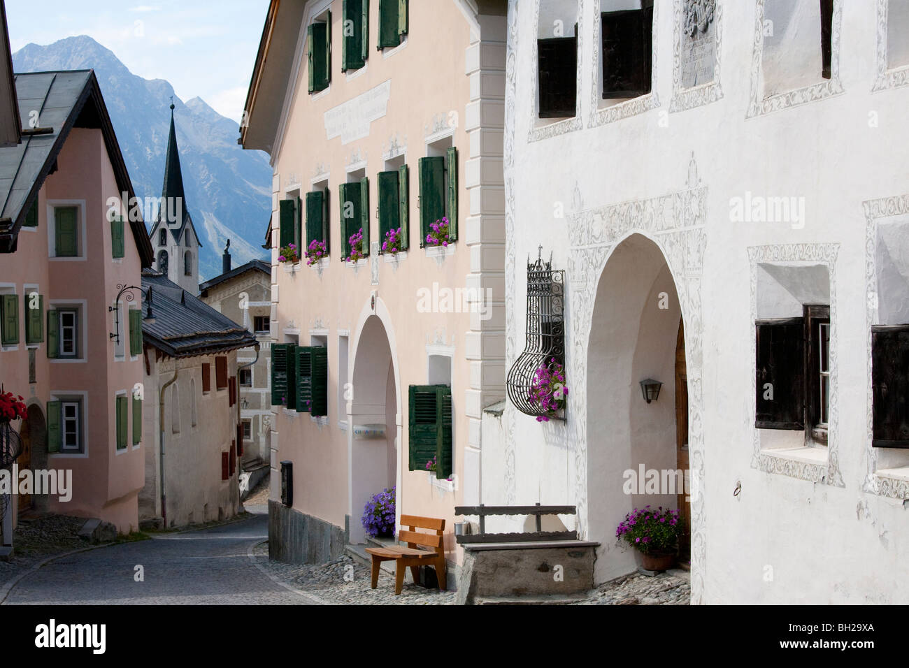 TYPICAL FACADES, GUARDA, ENGADIN, GRISONS, SWITZERLAND Stock Photo - Alamy