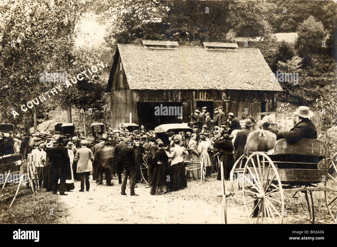 Large Gathering at A Country Auction Stock Photo - Alamy