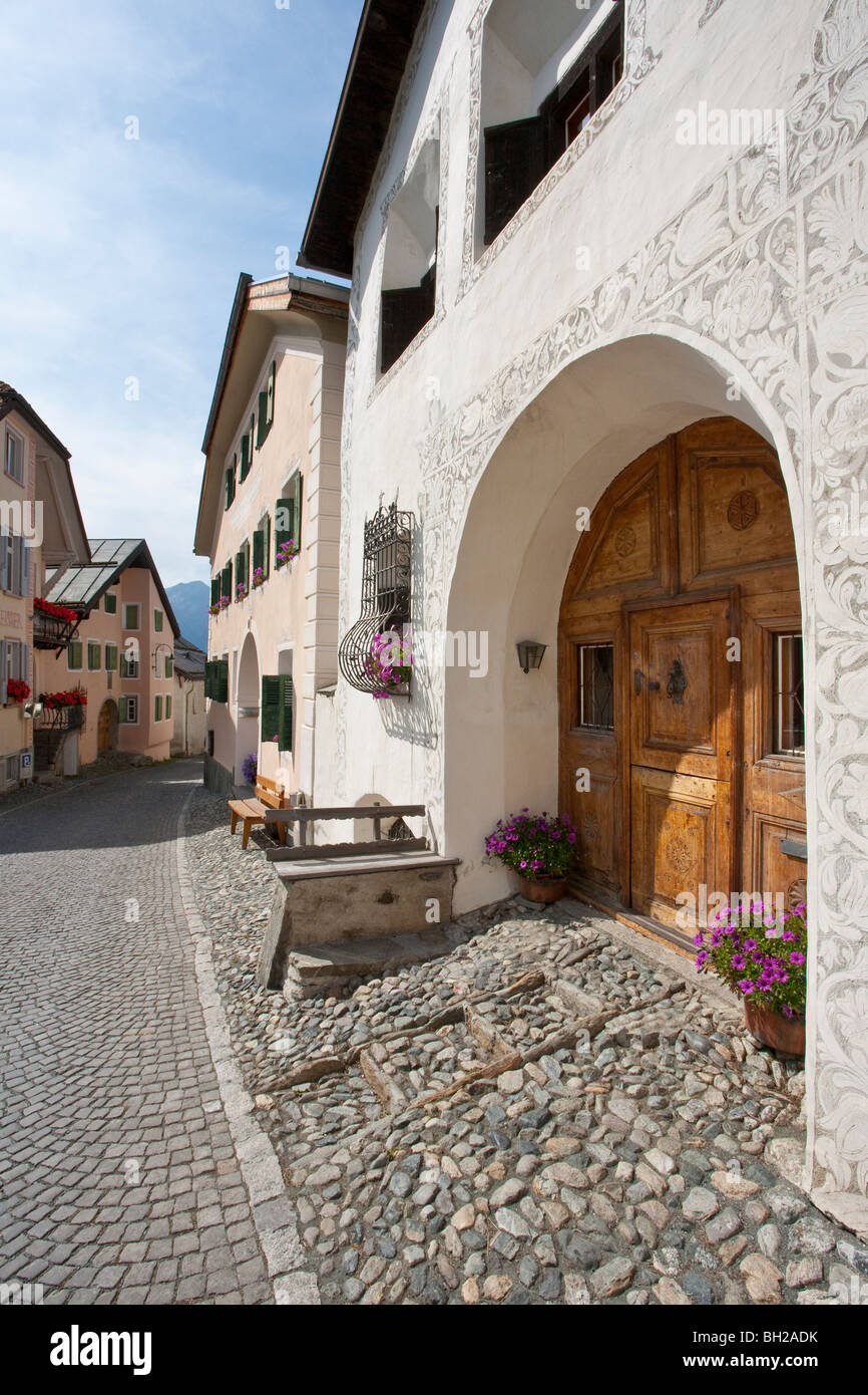 TYPICAL FACADES, GUARDA, ENGADIN, GRISONS, SWITZERLAND Stock Photo - Alamy