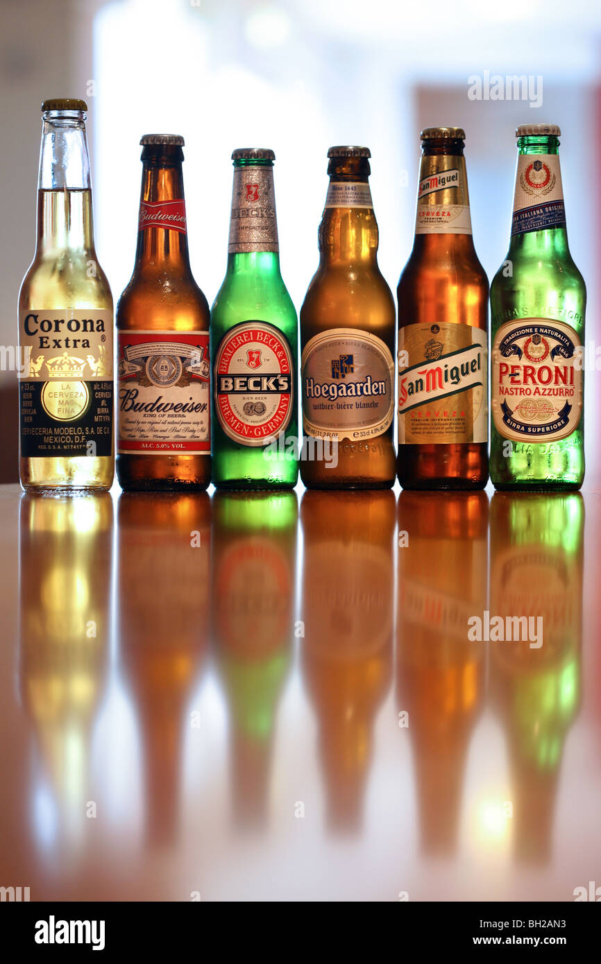 Row of bottle of various beers Stock Photo - Alamy