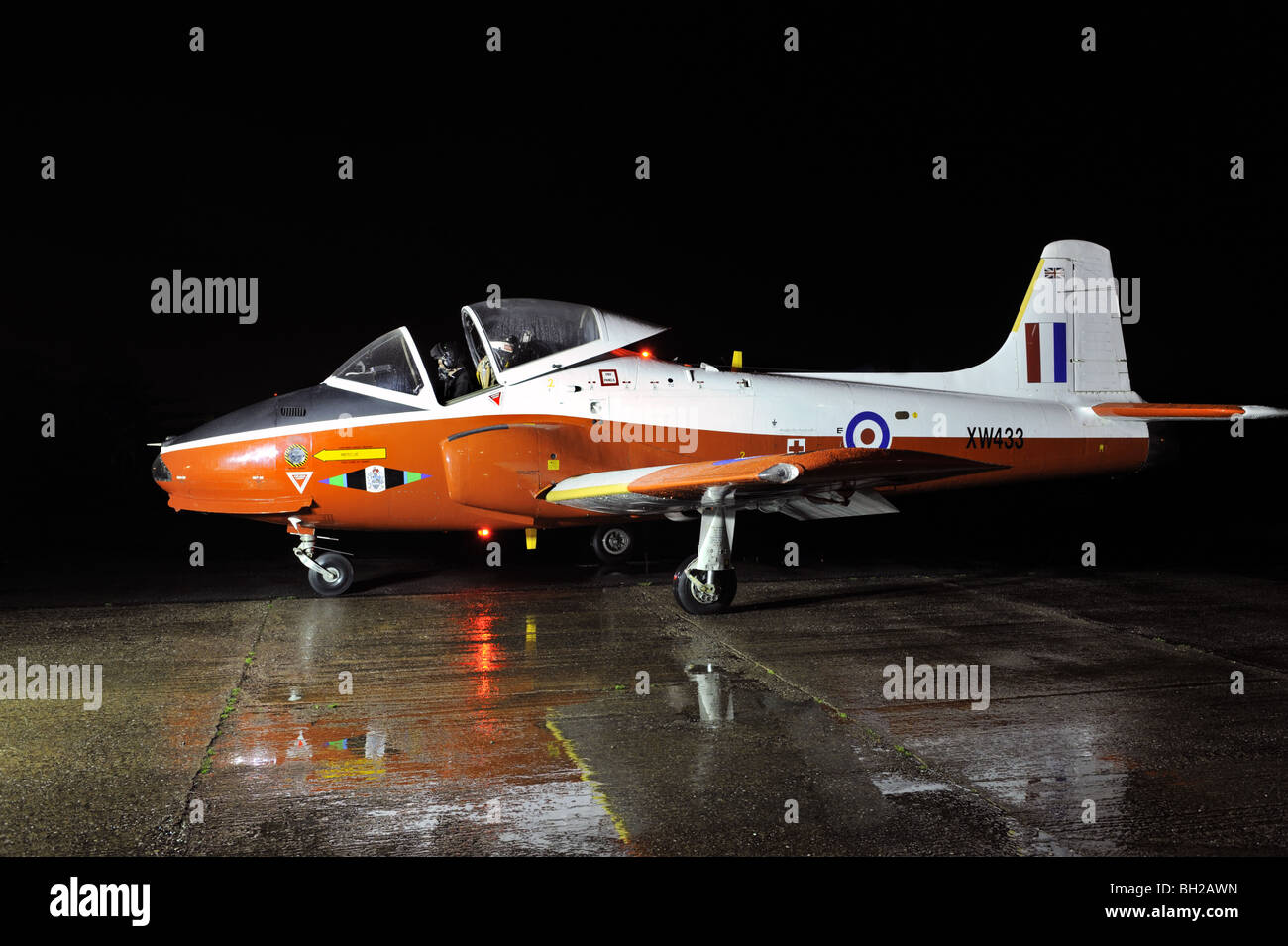 Vintage RAF Jet Provost training aircraft taxying in the dark during a ...