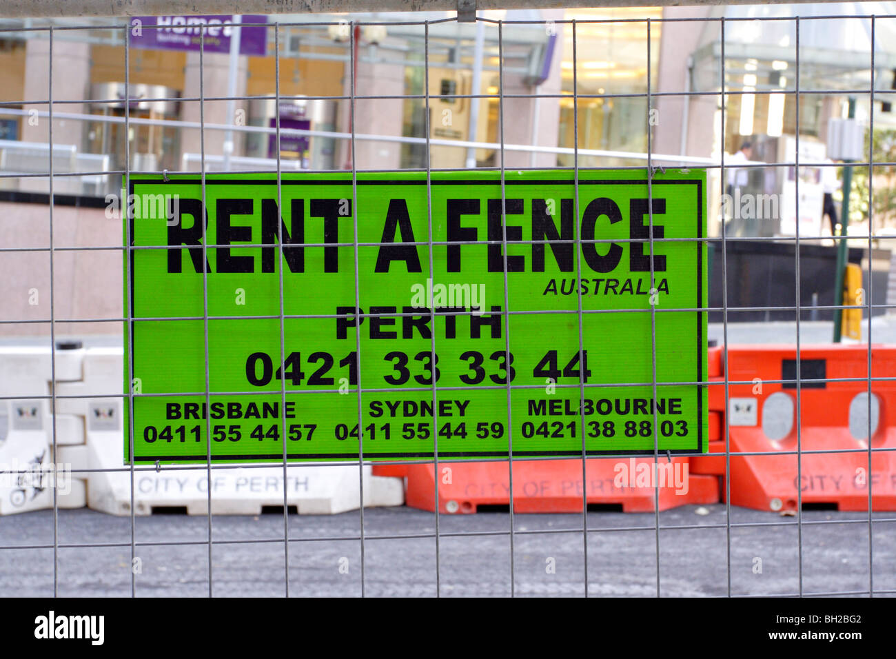 Rent a fence advertisement in Perth, Western Australia Stock Photo - Alamy