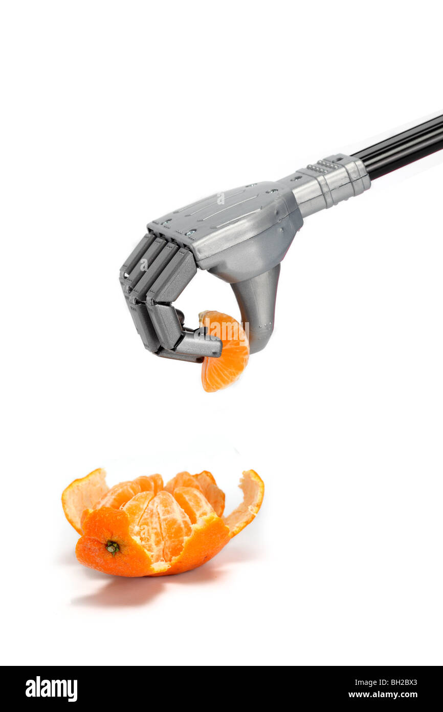 Mandarin Robot grab food hand arm fingers finger hold holding delicate ...