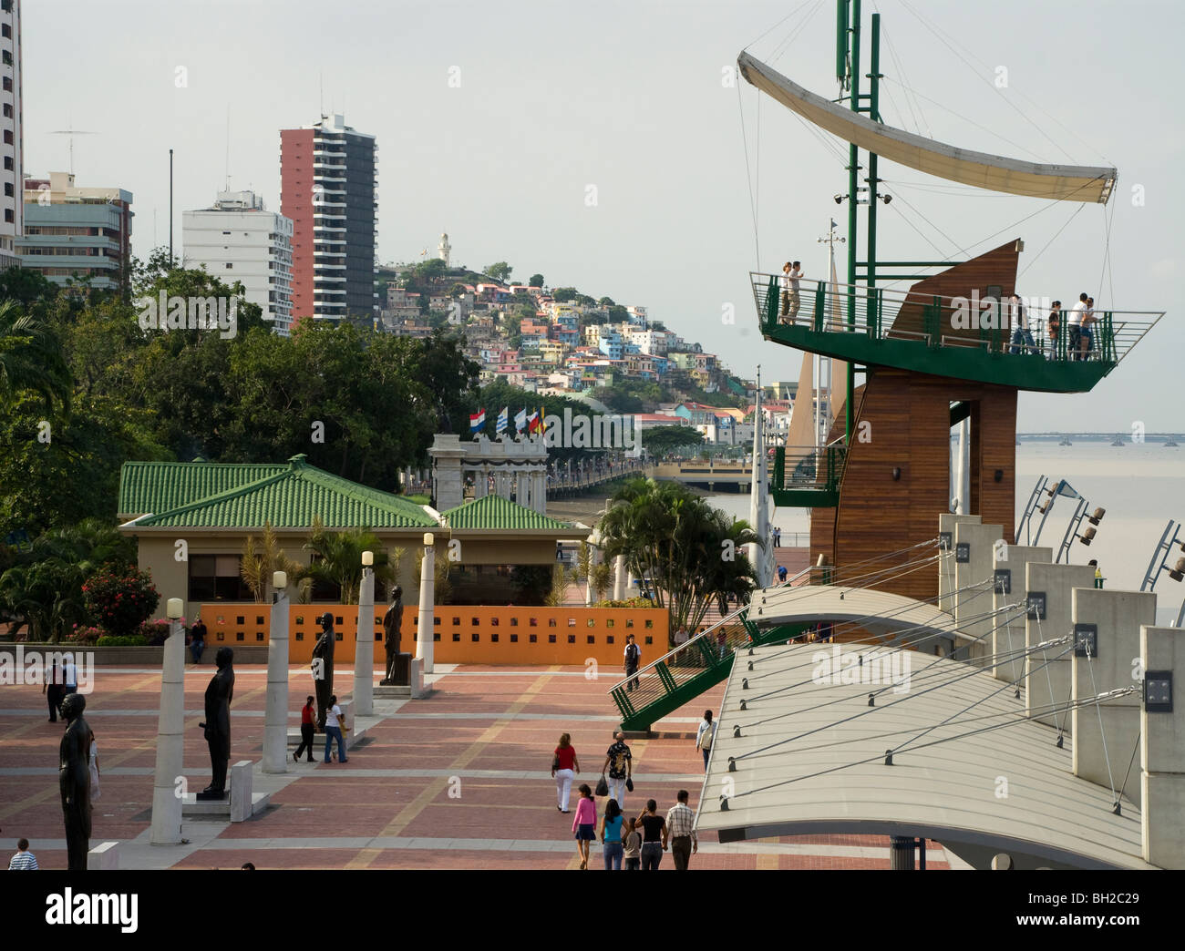 Ecuador. Guayaquil city. Boardwalk 2000, central area and Guayas river ...