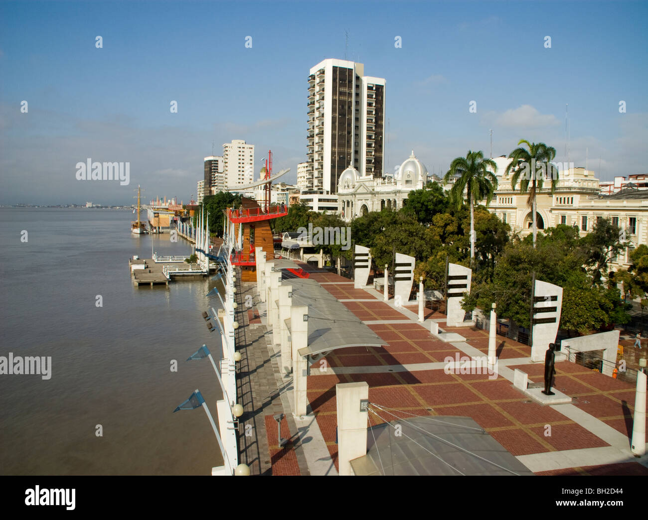 Ecuador. Guayaquil city. Boardwalk 2000, central area and Guayas river ...