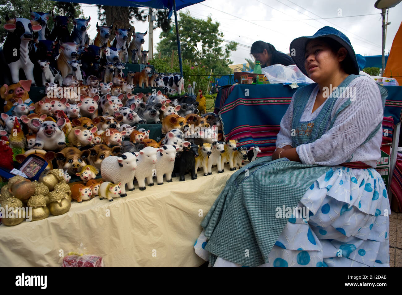 woman selling miniatures in Alasitas festival, La Paz, Bolivia Stock ...