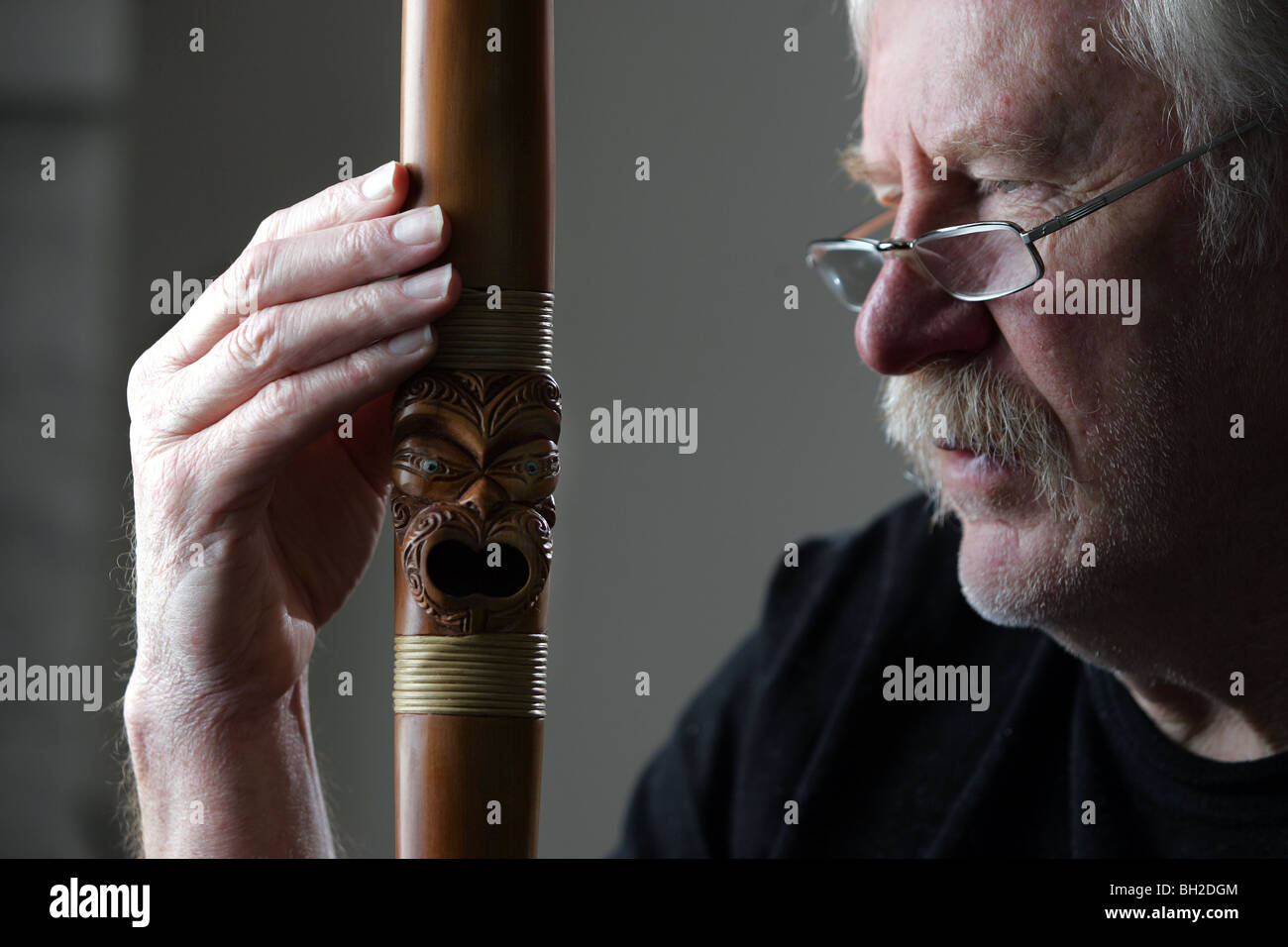 Musician Dr Richard Nunns with a putorino, a traditional Maori ...