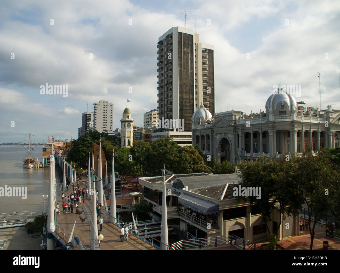 Ecuador. Guayaquil city. Boardwalk 2000, central area and Guayas river ...