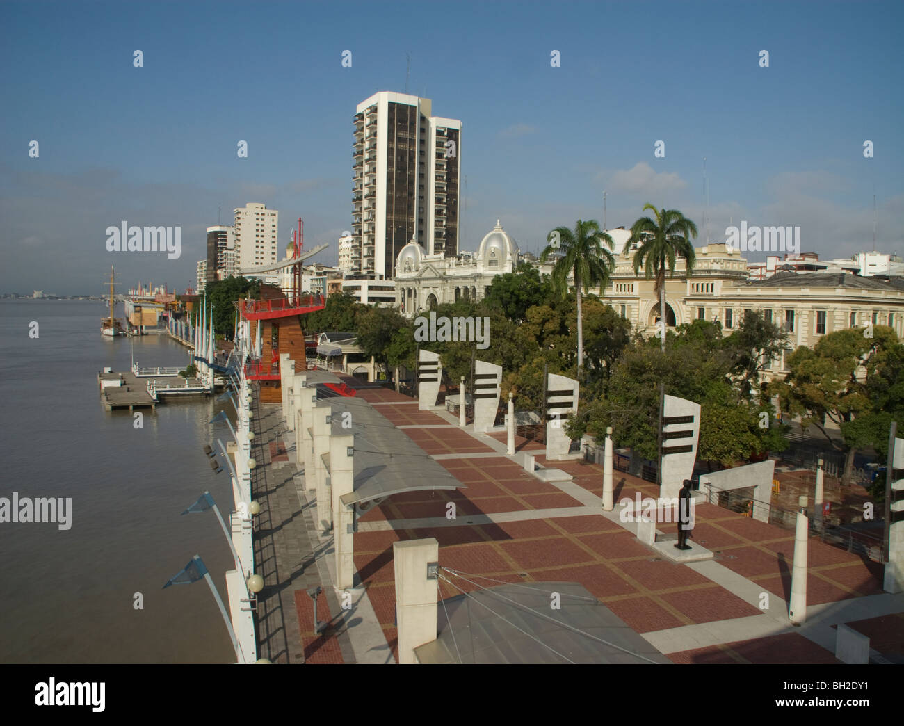 Ecuador. Guayaquil city. Boardwalk 2000, central area and Guayas river ...