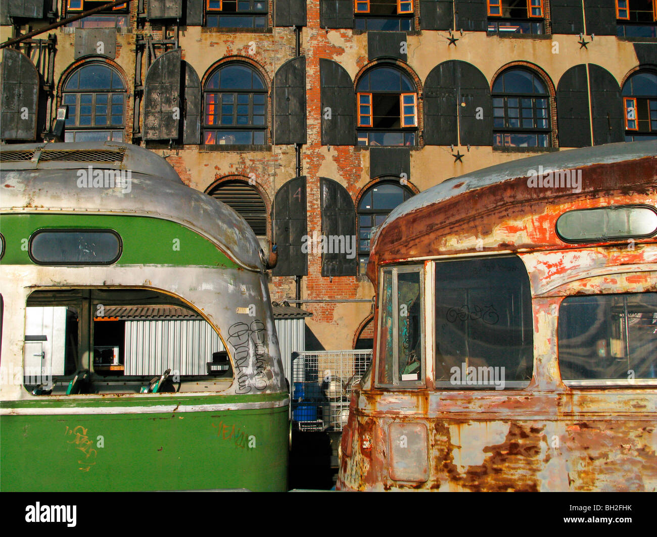 Old trolley cars in Brooklyn New York Stock Photo - Alamy