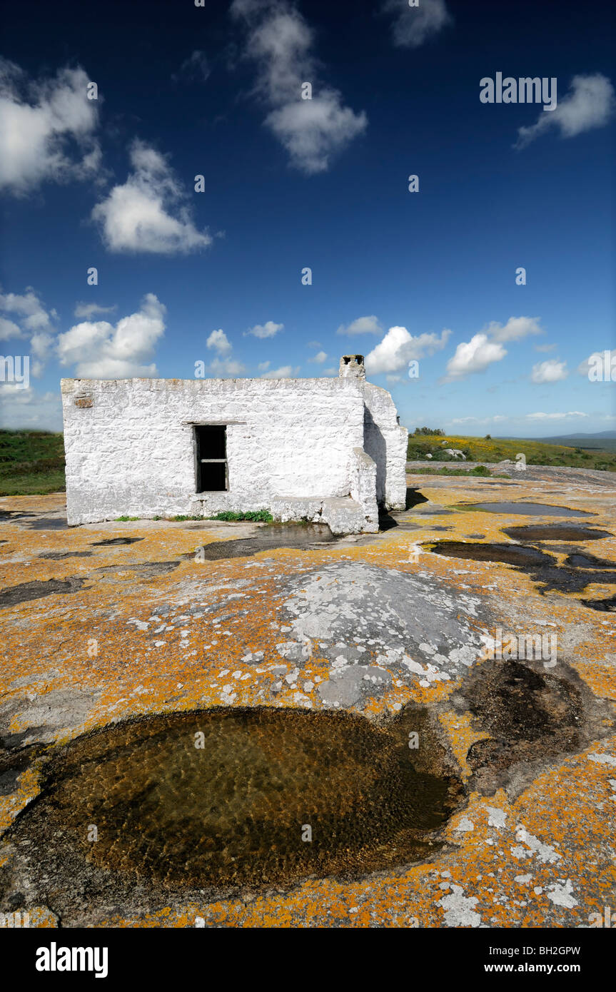 white painted stone built look out hut top rocky outcrop seeberg view ...