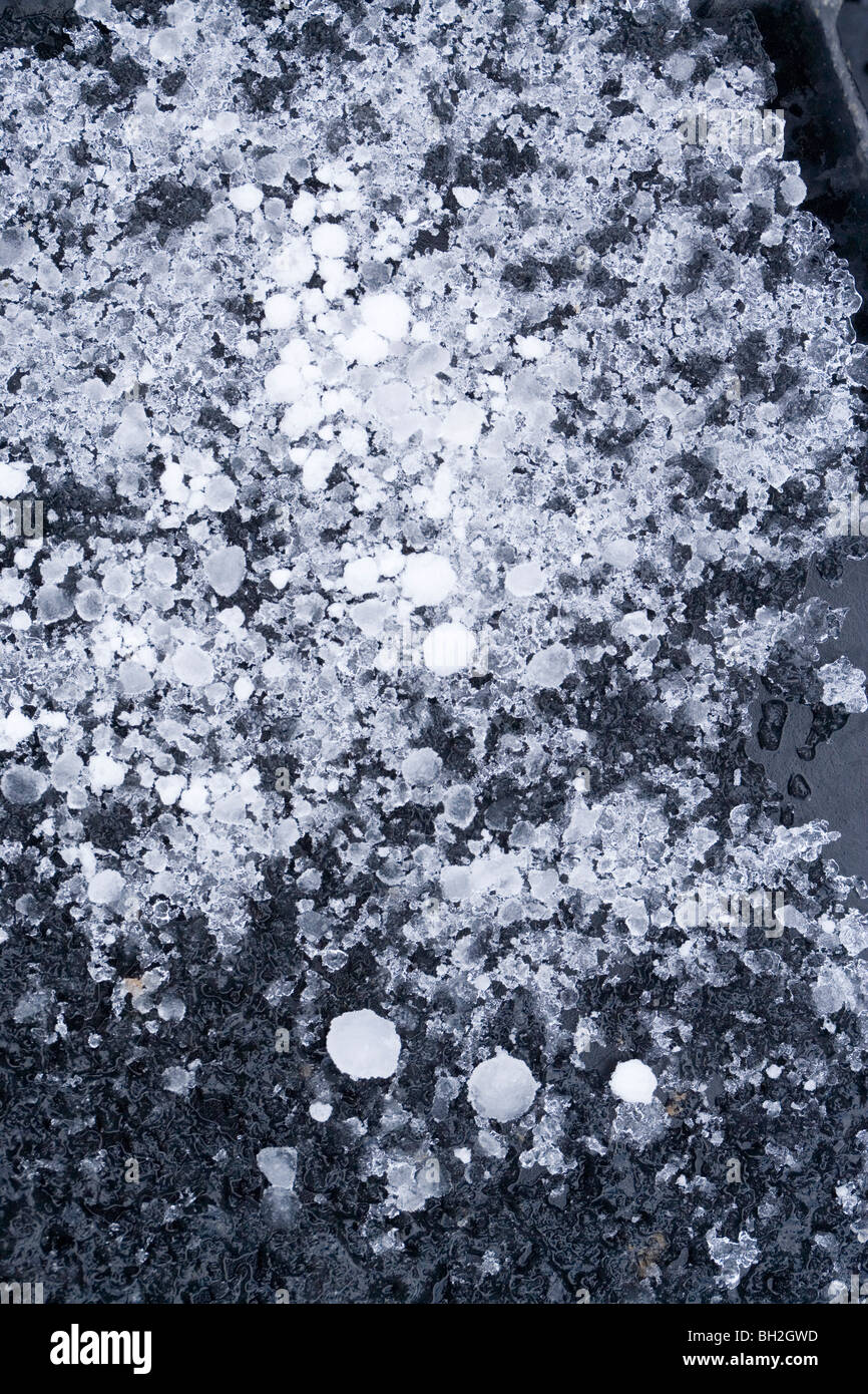 Hail; fallen and melting hail stones. Of varying sizes. January ...