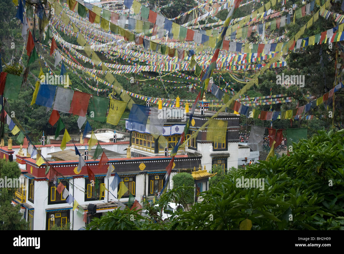 Prayer flags over monastery Swayambhunath Buddhist Temple, Monkey ...