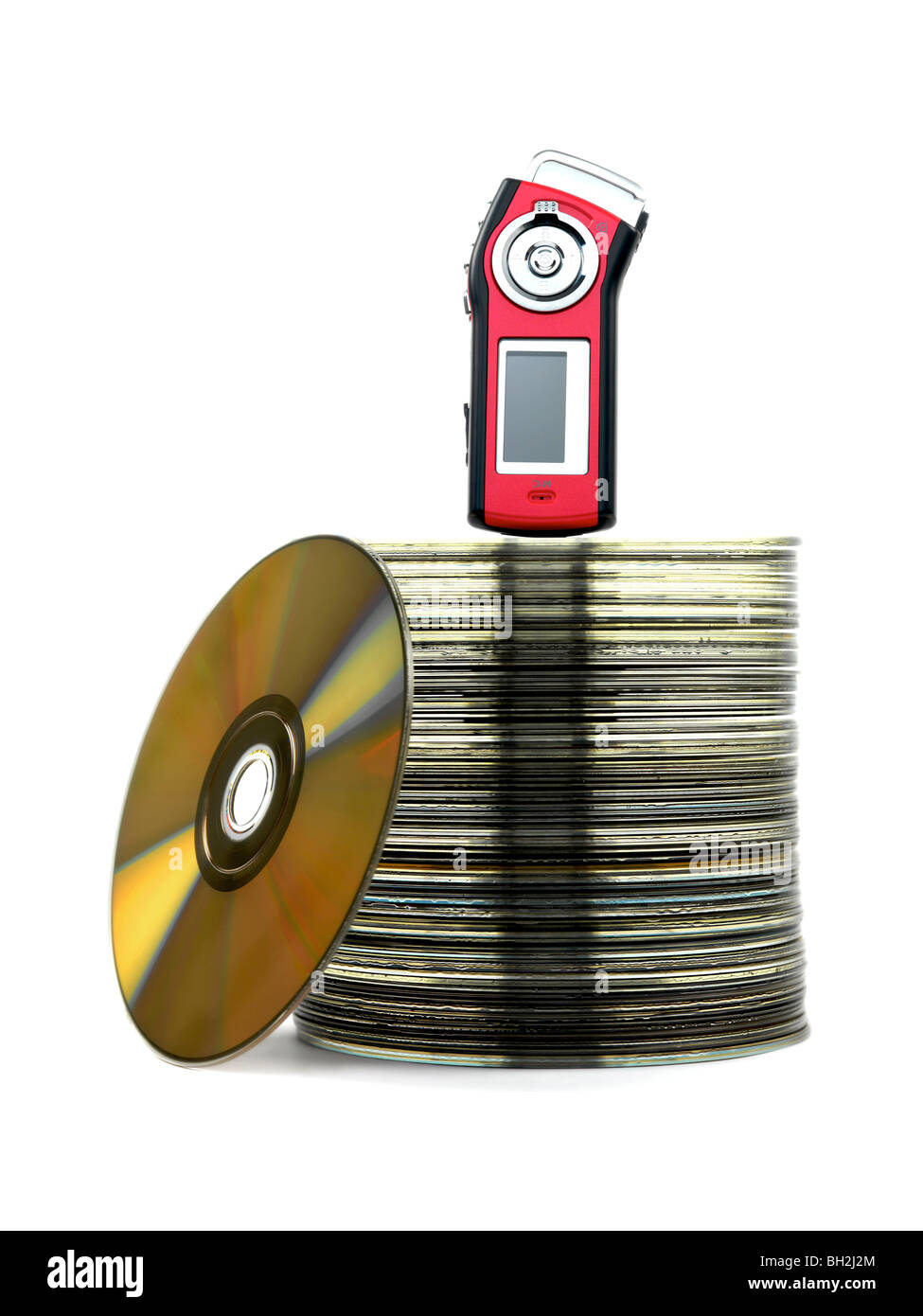 Compact discs and music items isolated against a white background Stock ...