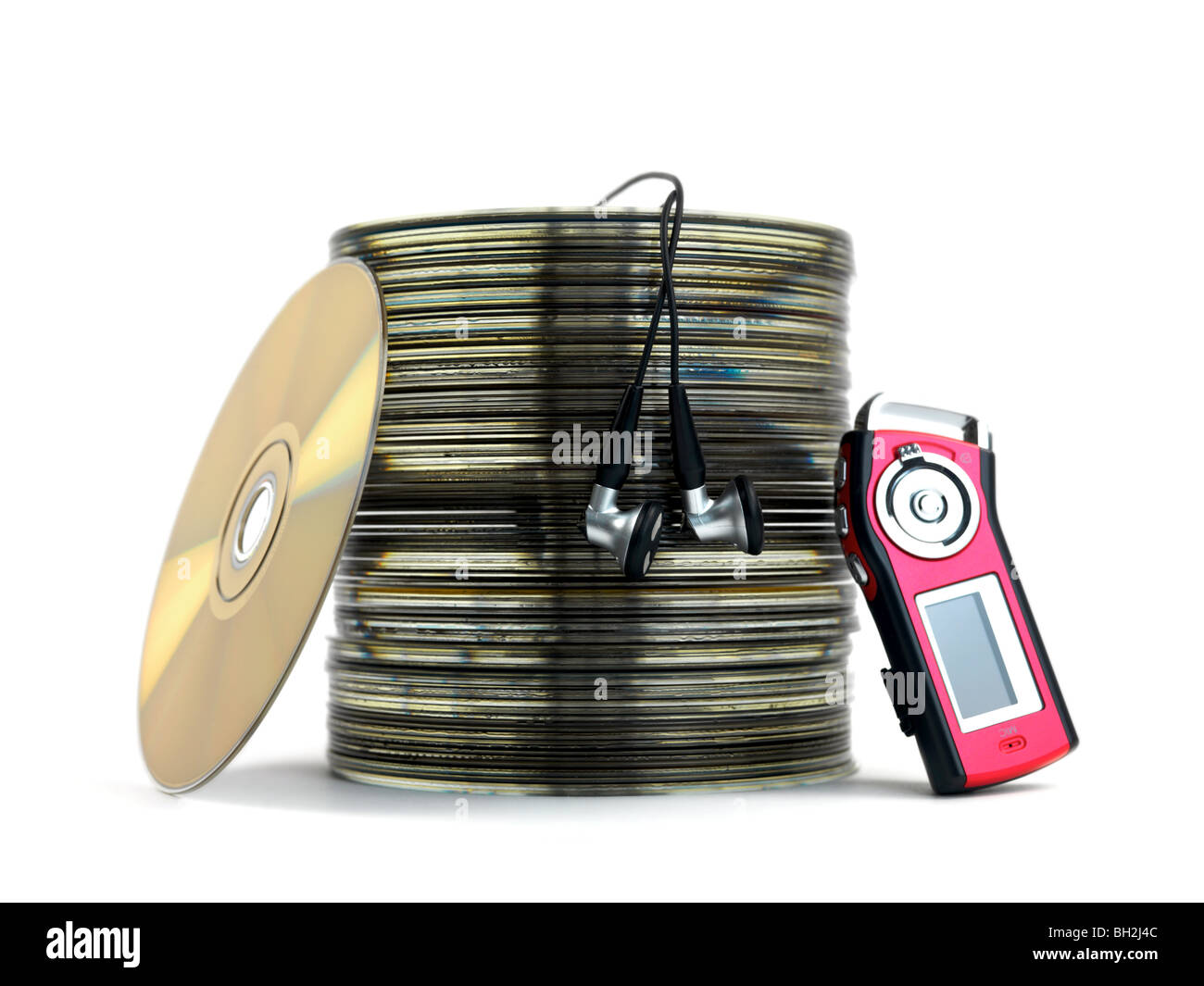 Compact discs and music items isolated against a white background Stock ...