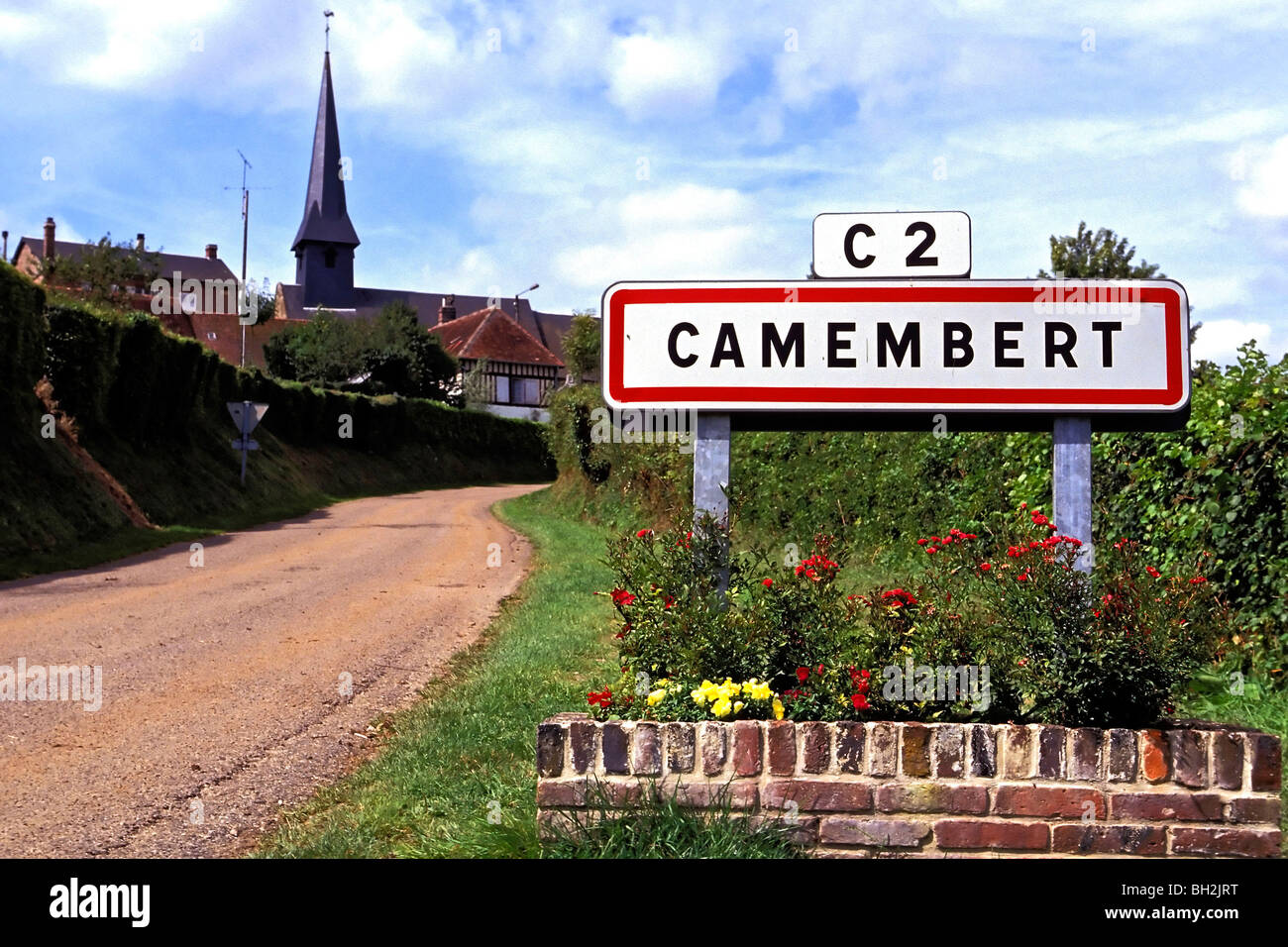 ENTRANCE TO THE VILLAGE OF CAMEMBERT, ORNE (61), NORMANDIE, FRANCE ...