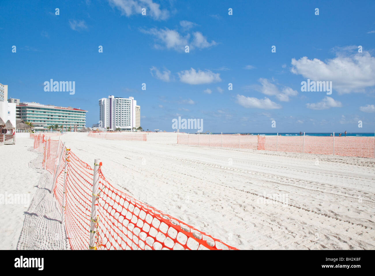 Heavy Machinery crossing on the beach of Cancun hotel zone in Mexico ...