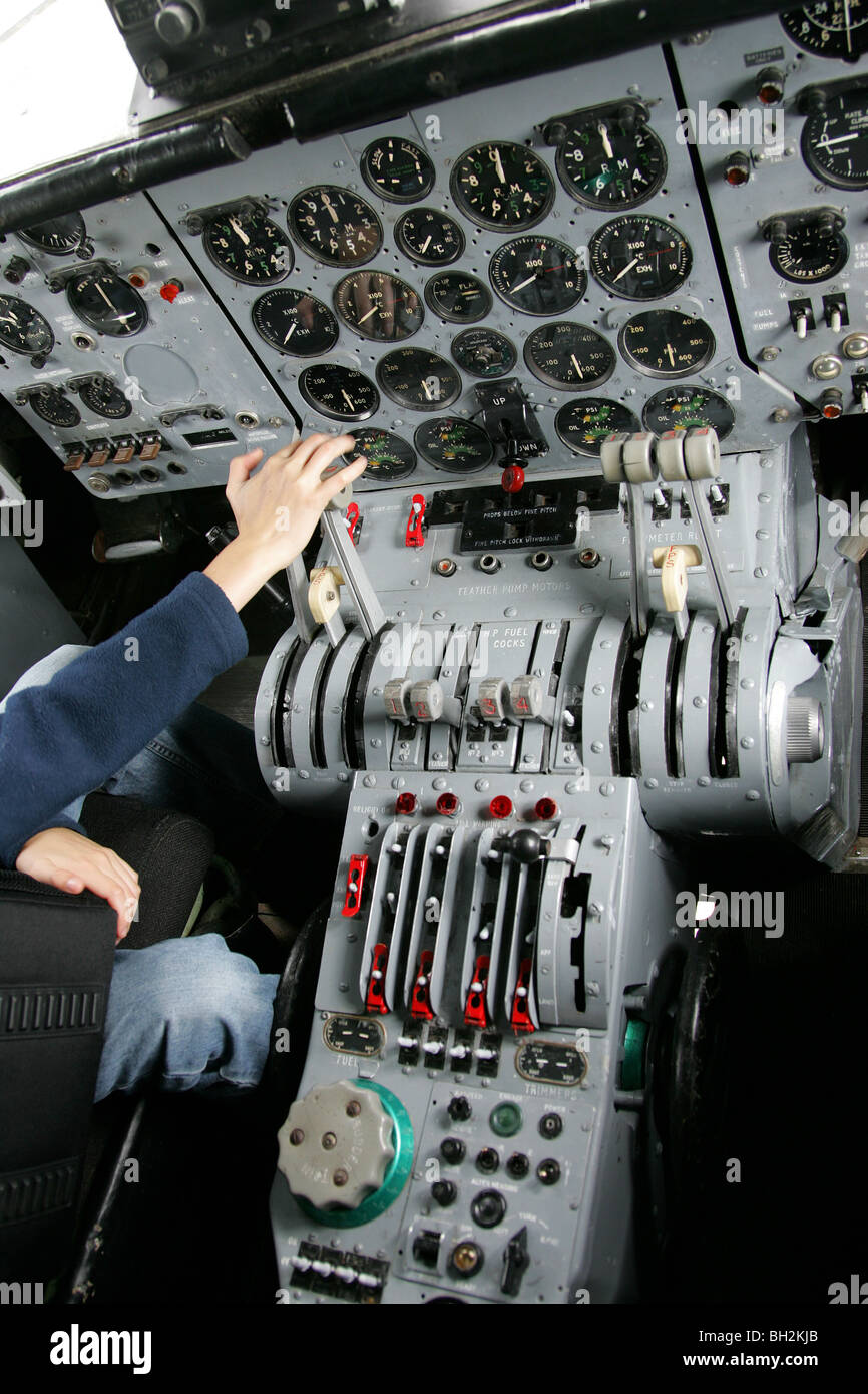 Cockpit of RAF Argosy 1970's transport aircraft at Midland Aviation ...