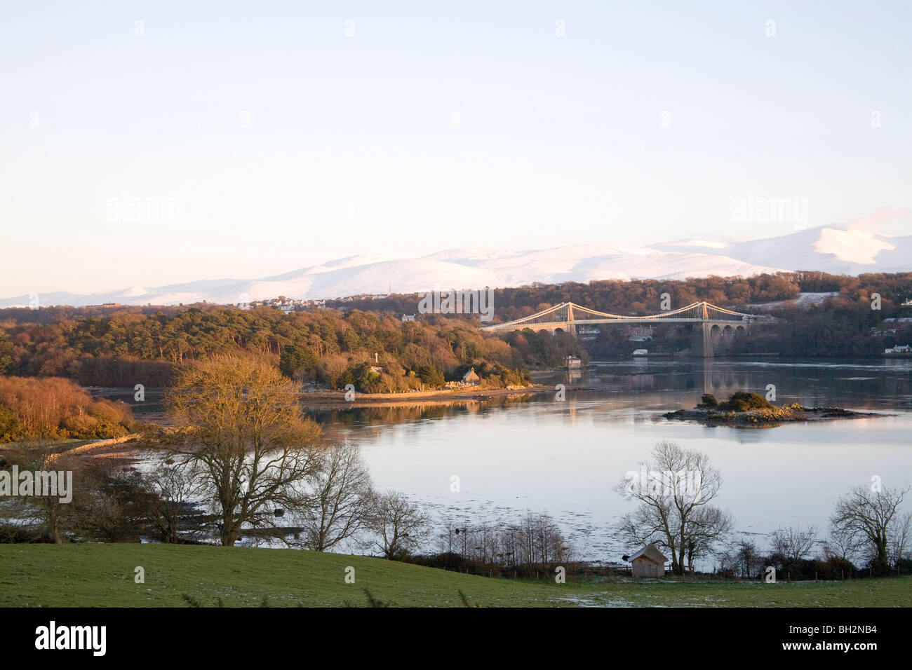 Isle of Anglesey North Wales UK January View across Menai Strait and ...