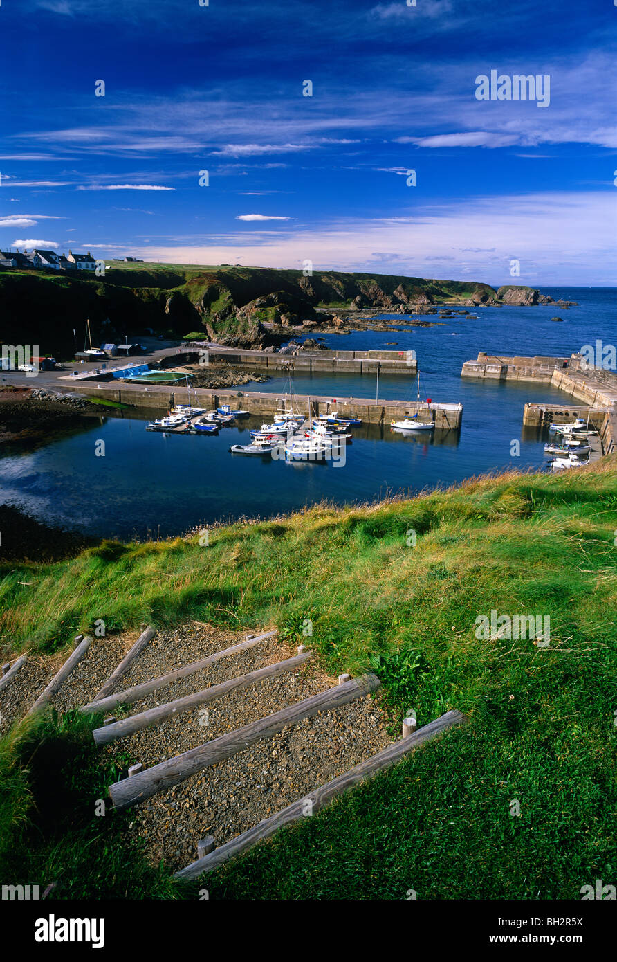 A view in summer of Portknockie harbour near Buckie on the Moray Firth ...