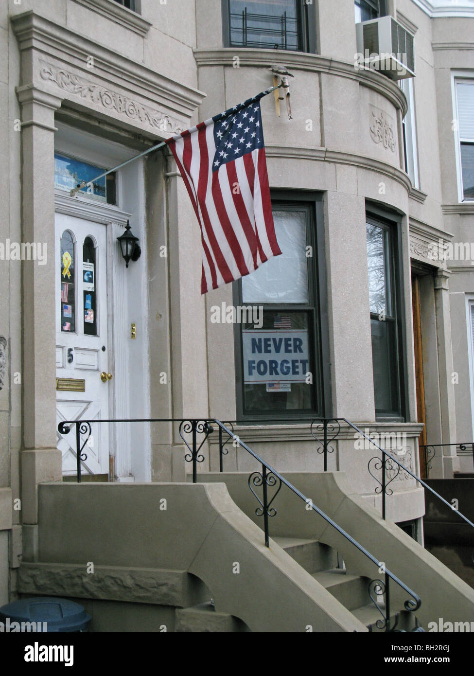 American flag Brownstone Brooklyn sign Stock Photo - Alamy