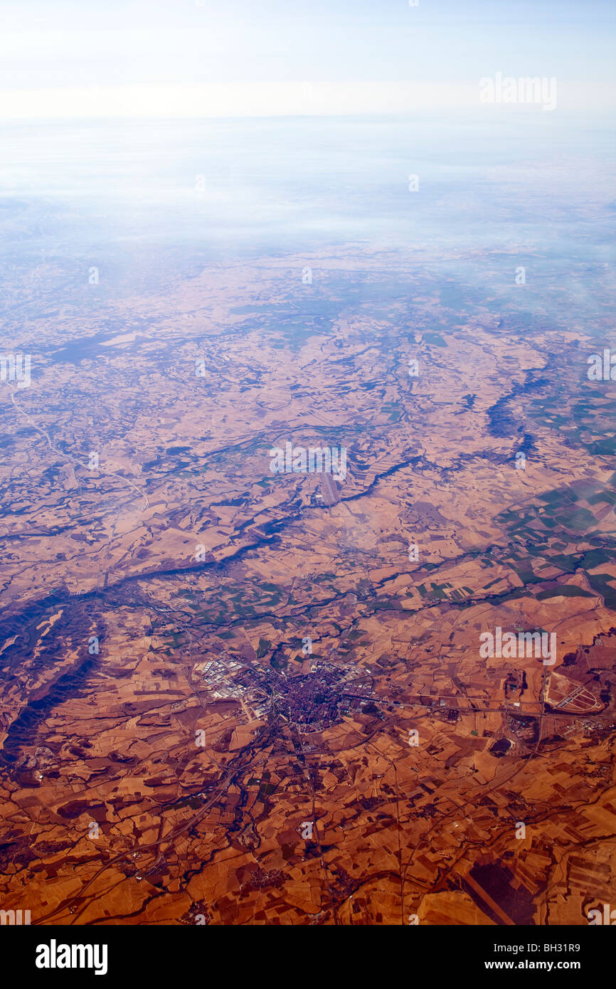 A Spanish city in the Ebro river valley as seen from a plane Stock ...