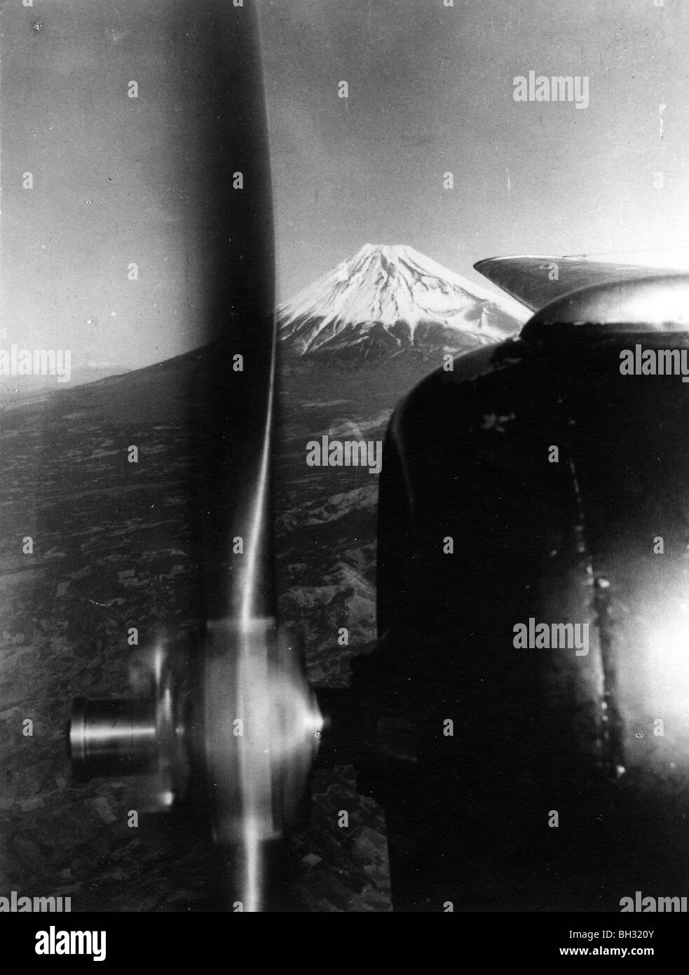 Mt. Fuji as seen from an airplane during Post World War II Japan during ...