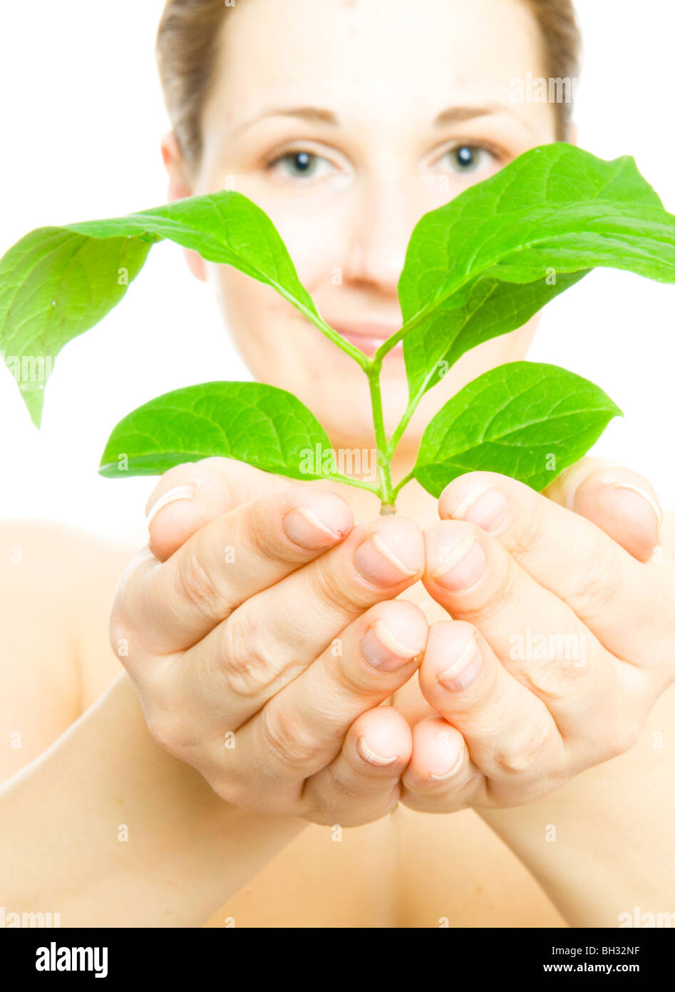 woman with young leaves Stock Photo - Alamy