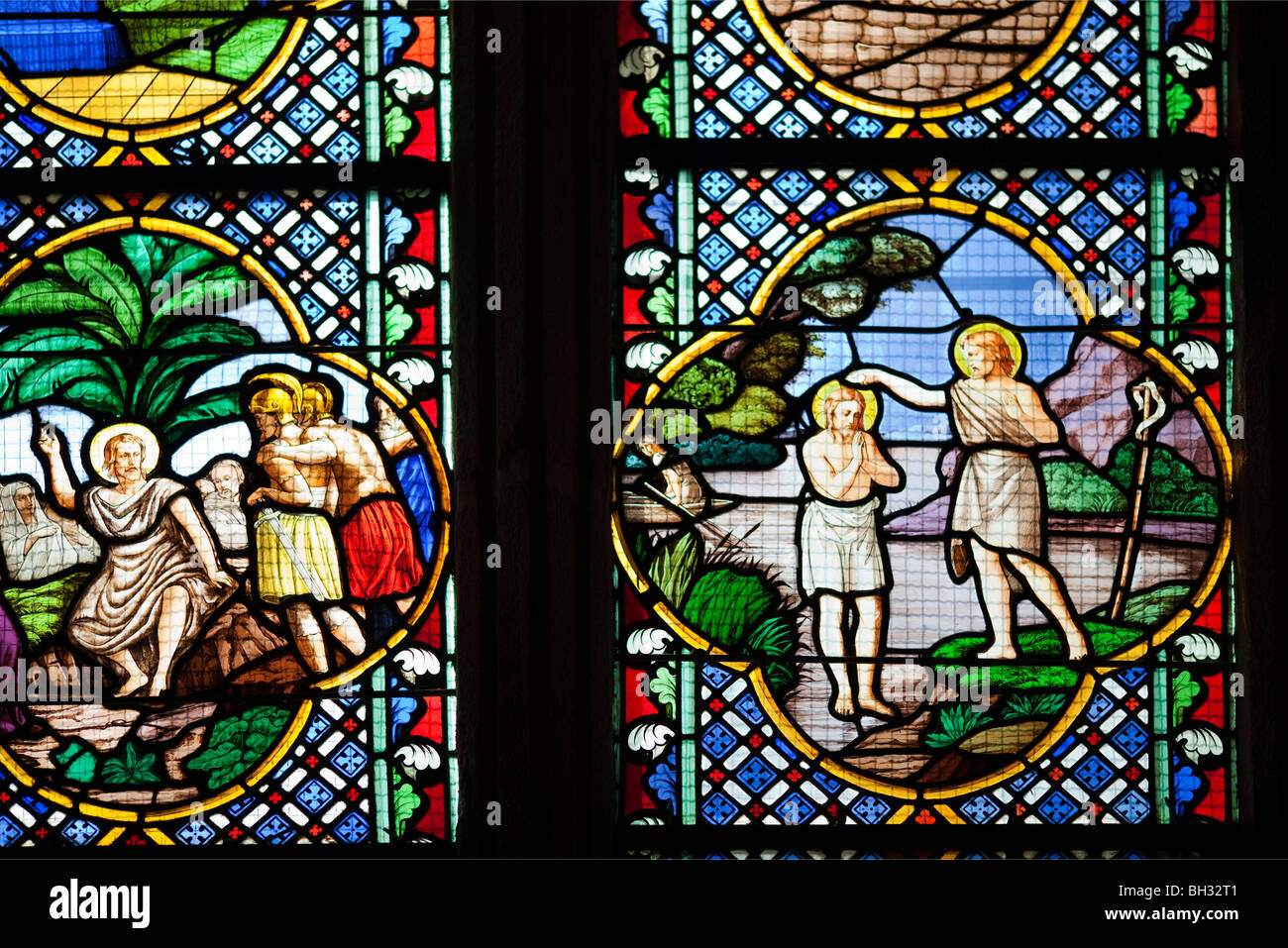 Stained glass window, Saint-Corentin Cathedral, town of Quimper ...