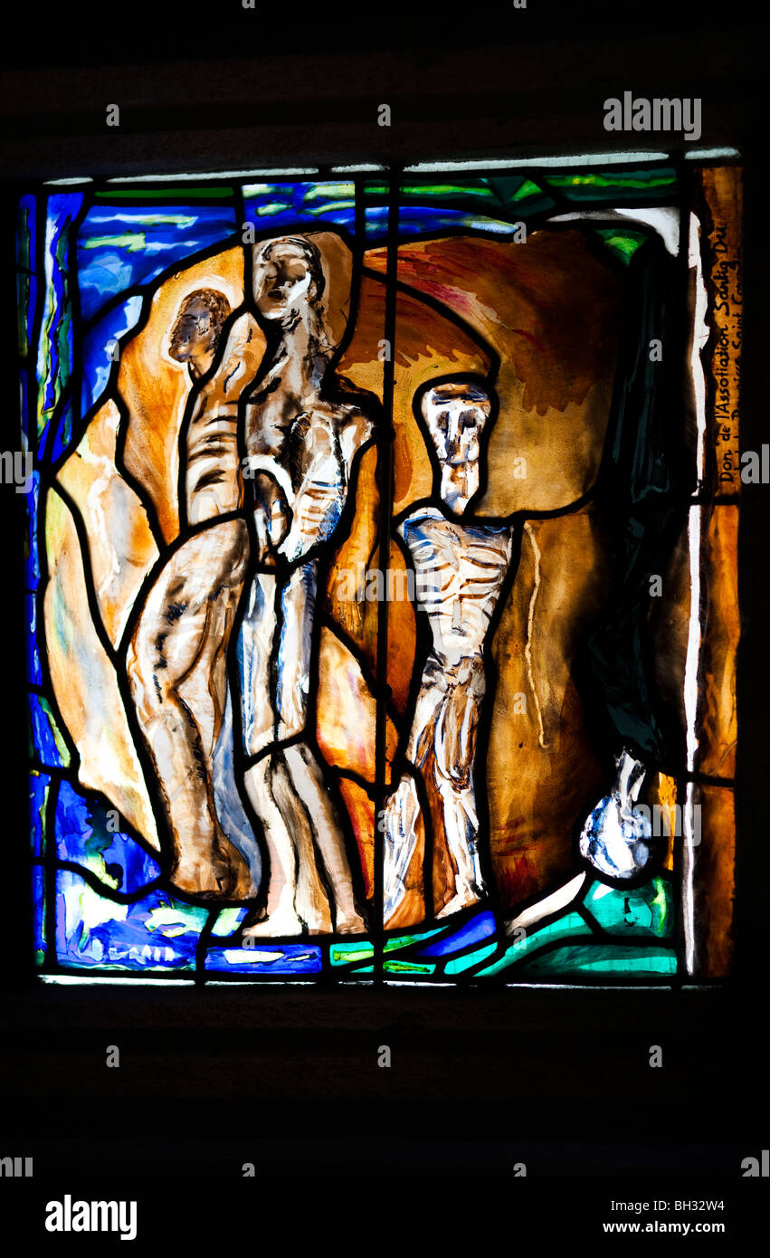 Stained glass window, Saint-Corentin Cathedral, town of Quimper ...