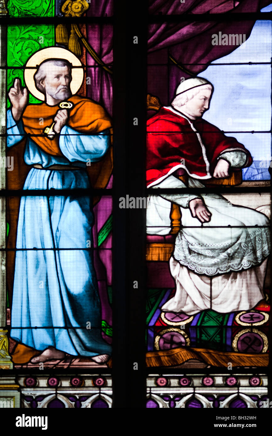 Stained glass window, Saint-Corentin Cathedral, town of Quimper ...