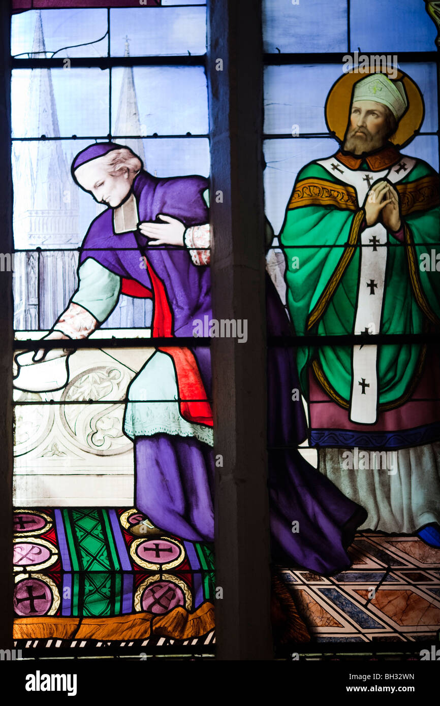 Stained glass window, Saint-Corentin Cathedral, town of Quimper ...