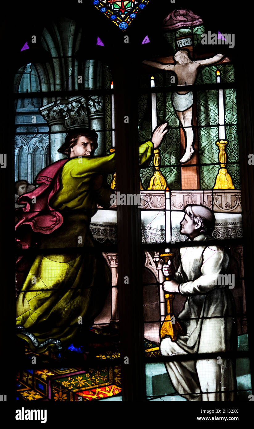 Stained glass window, Saint-Corentin Cathedral, town of Quimper ...