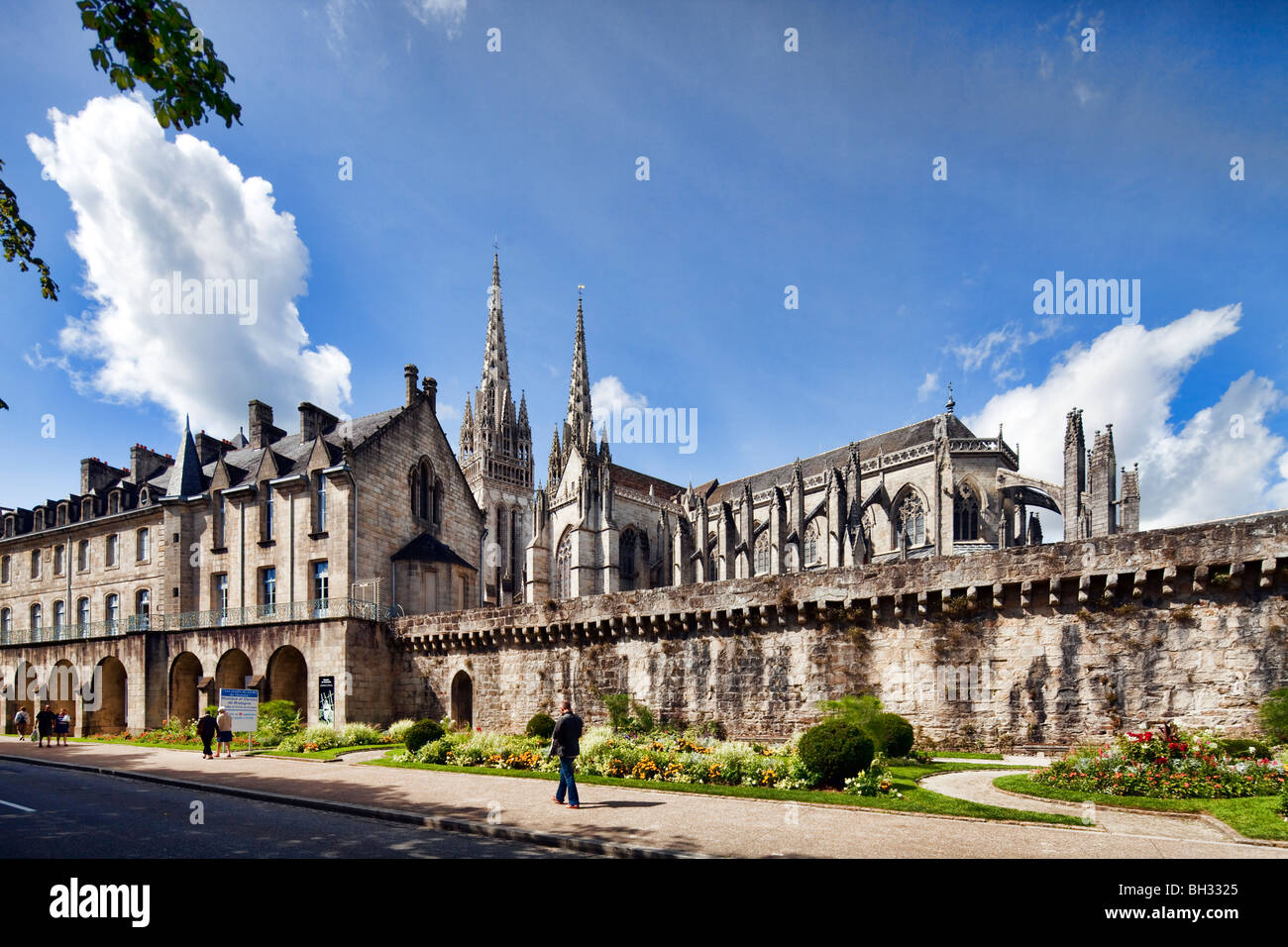 The battlements and the Cathedral of Quimper, departament of Finistere ...